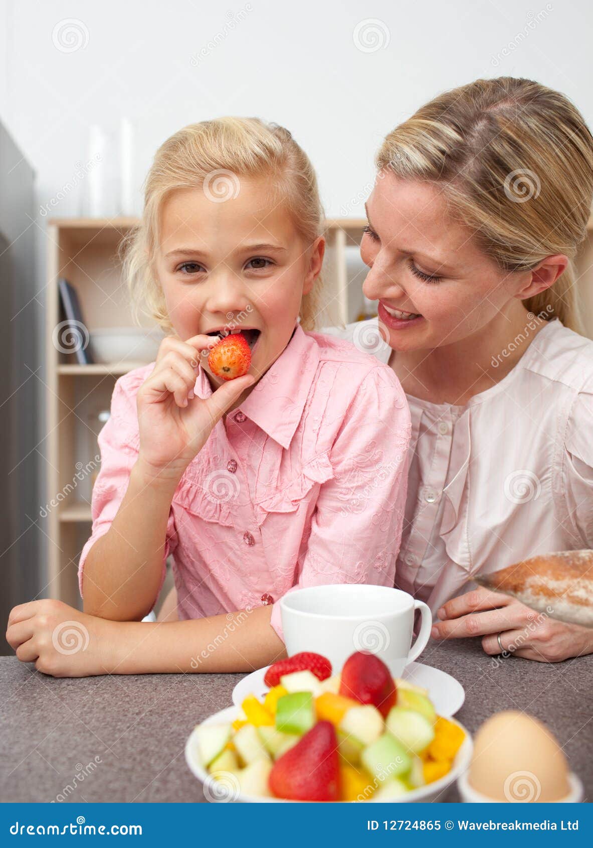 Mother And Son Eating Raw Organic Poke Bowl With Rice And Veggies Close ...