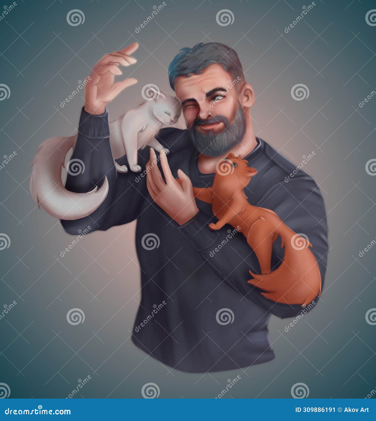 Attractive Muscular Strong Man With Two Cats Smiling Royalty-Free Stock ...