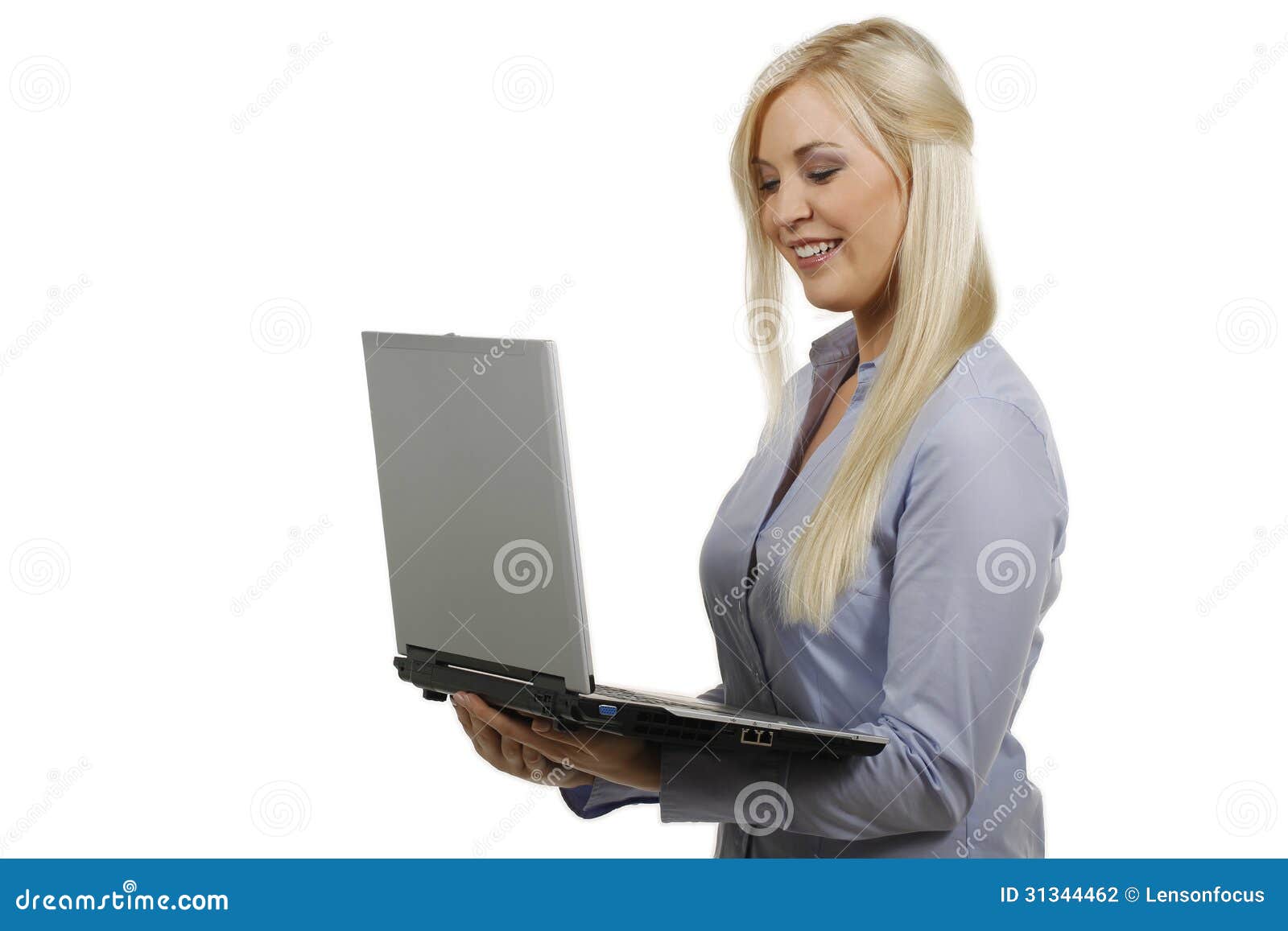 Attractive Office Employee with Laptop Stock Photo - Image of smiling ...