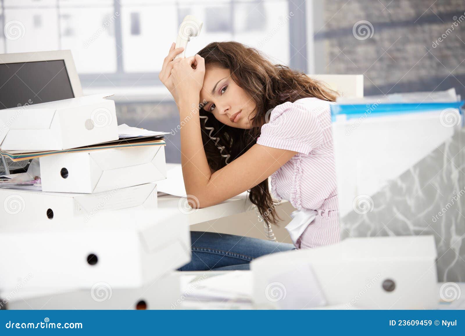 Attractive Office Worker Fed Up with Work Stock Image - Image of ...