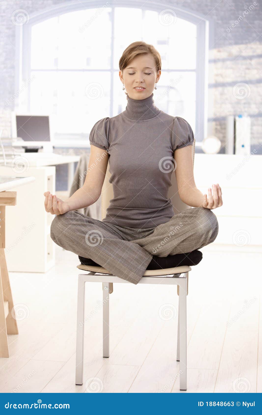 Attractive Office Worker Meditating in Office Stock Image - Image of ...