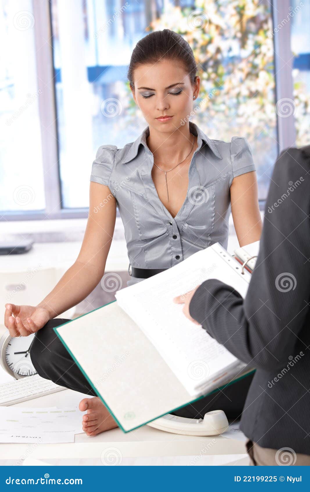Attractive Office Worker Meditating in Office Stock Image - Image of ...