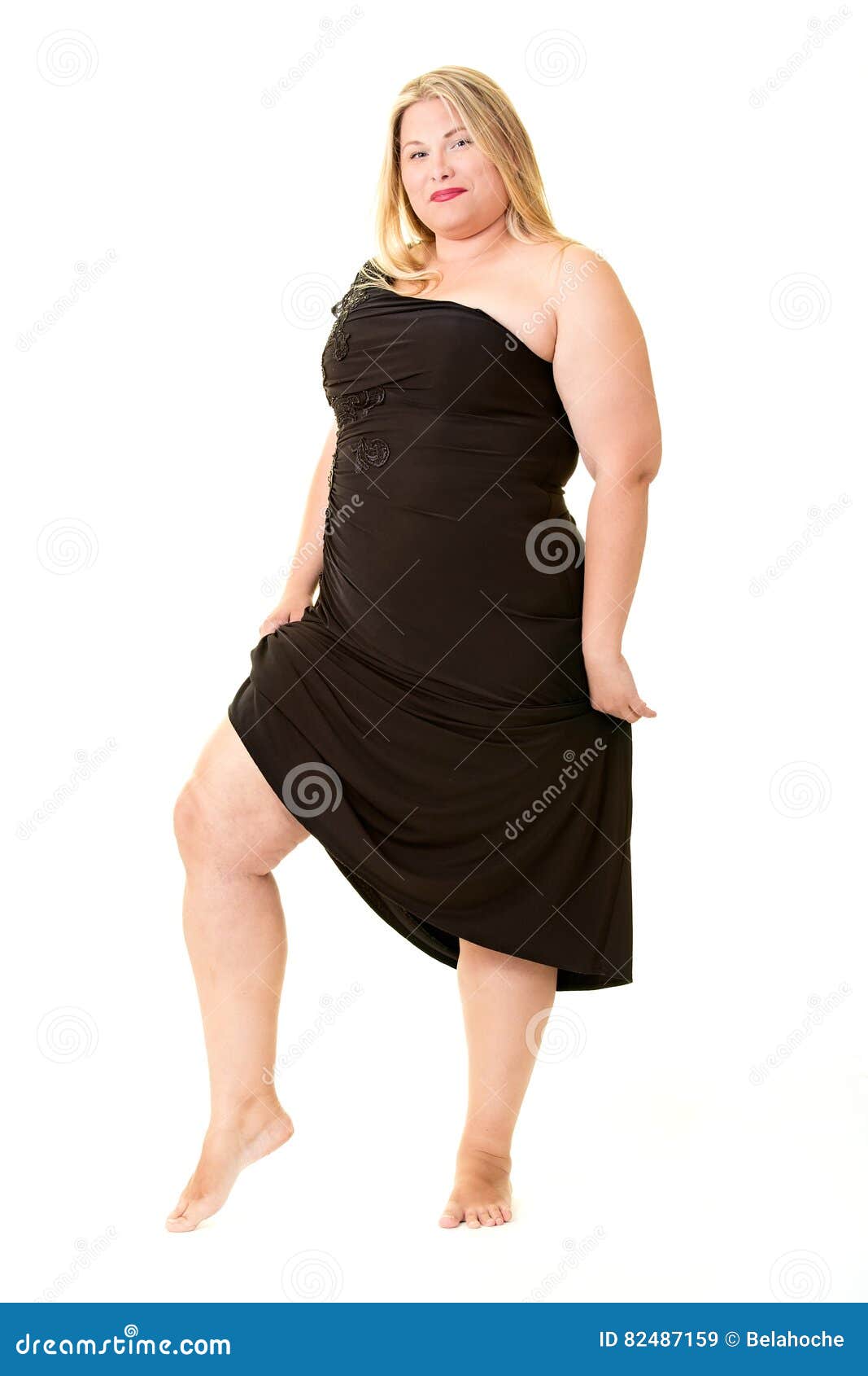 Attractive Overweight Woman In Black Evening Dress Stock Image Image
