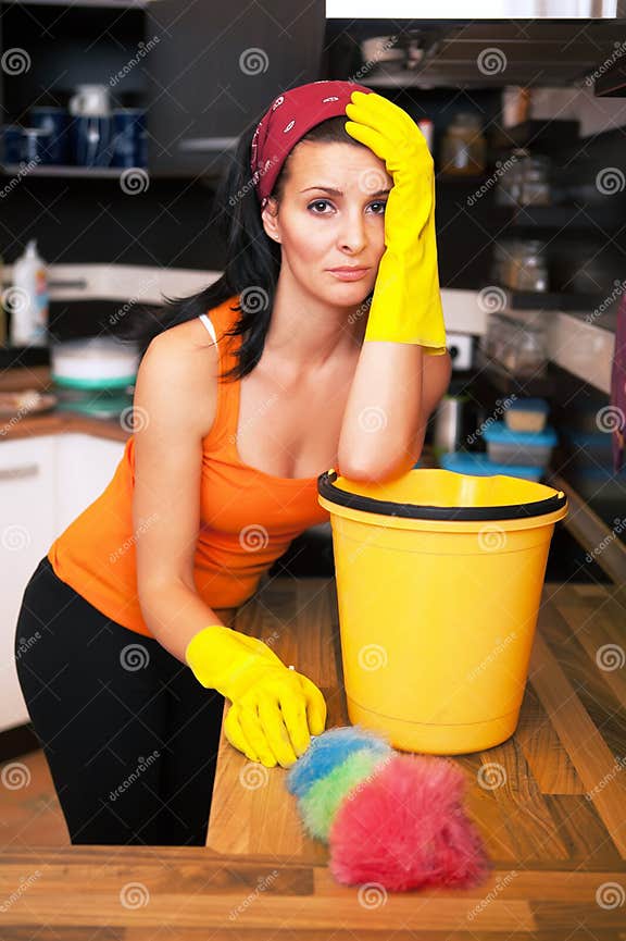 Attractive Overworked Woman in Kitchen Stock Image - Image of domestic ...