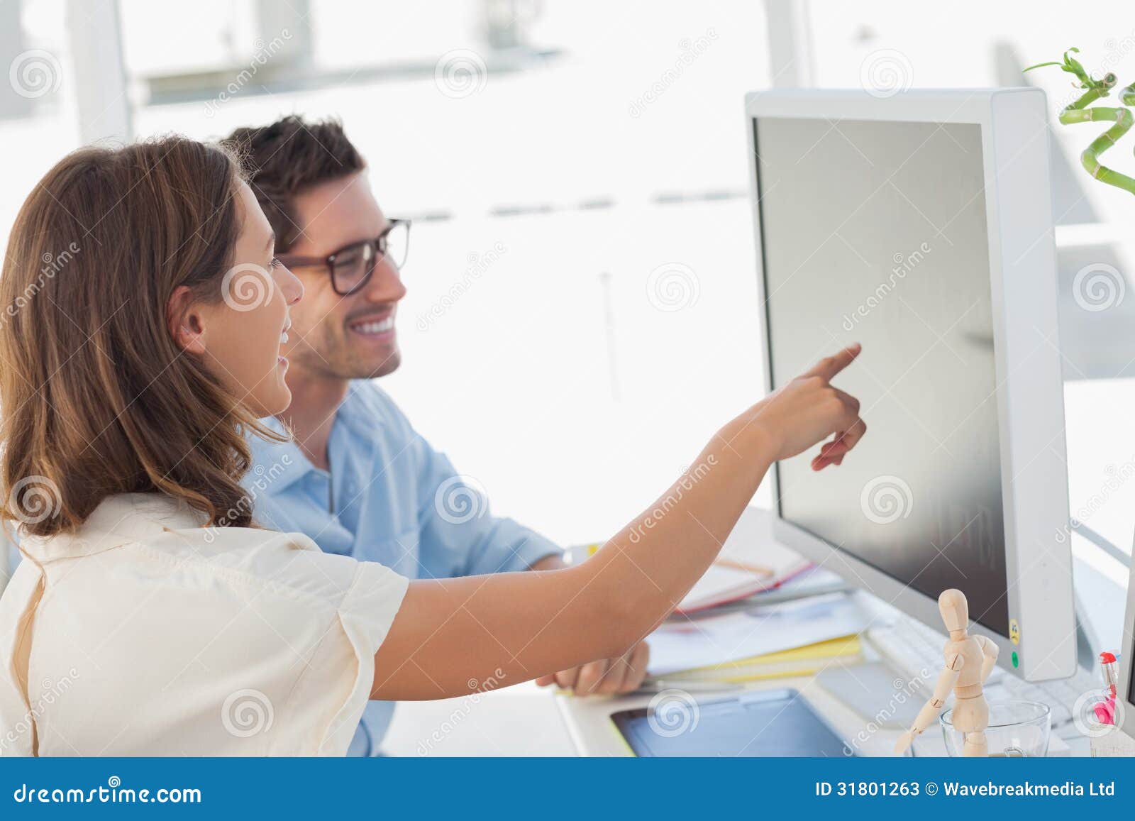 Attractive Photo Editor Pointing at the Screen Stock Image - Image of ...