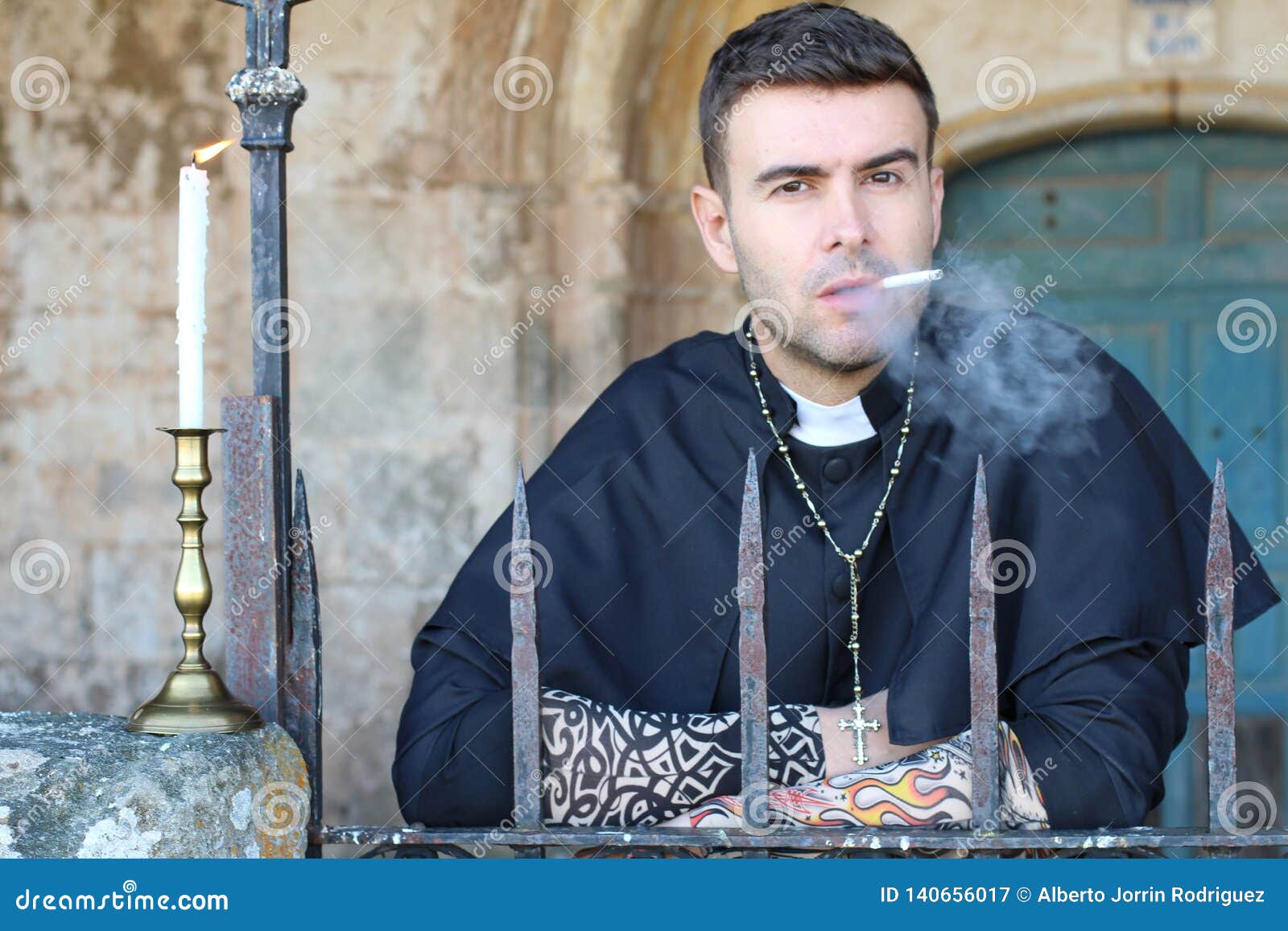 Attractive Priest Smoking a Cigarette Stock Image - Image of beard ...