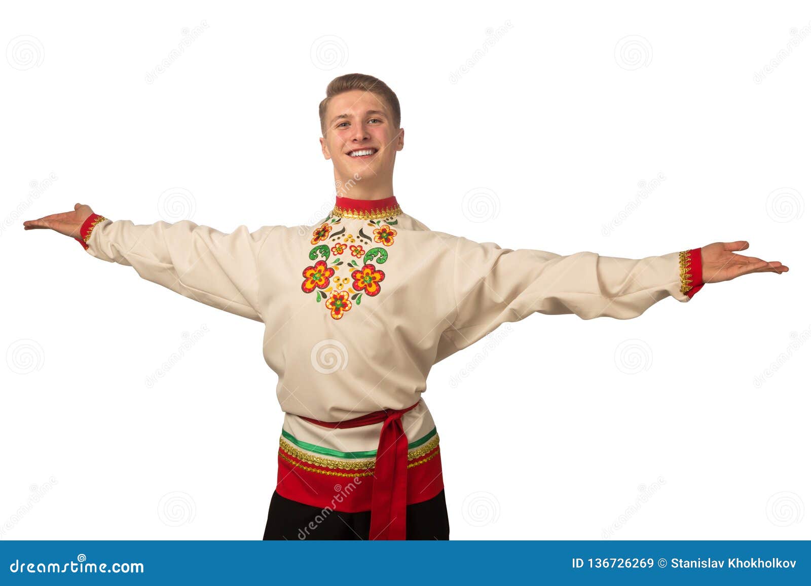 Attractive Russian Guy Dancing in Folk Costume Isolated on White Stock ...