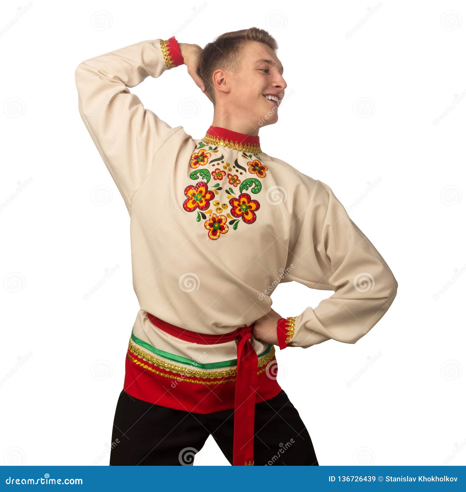 Attractive Russian Guy Dancing in Folk Costume Isolated on White Stock ...