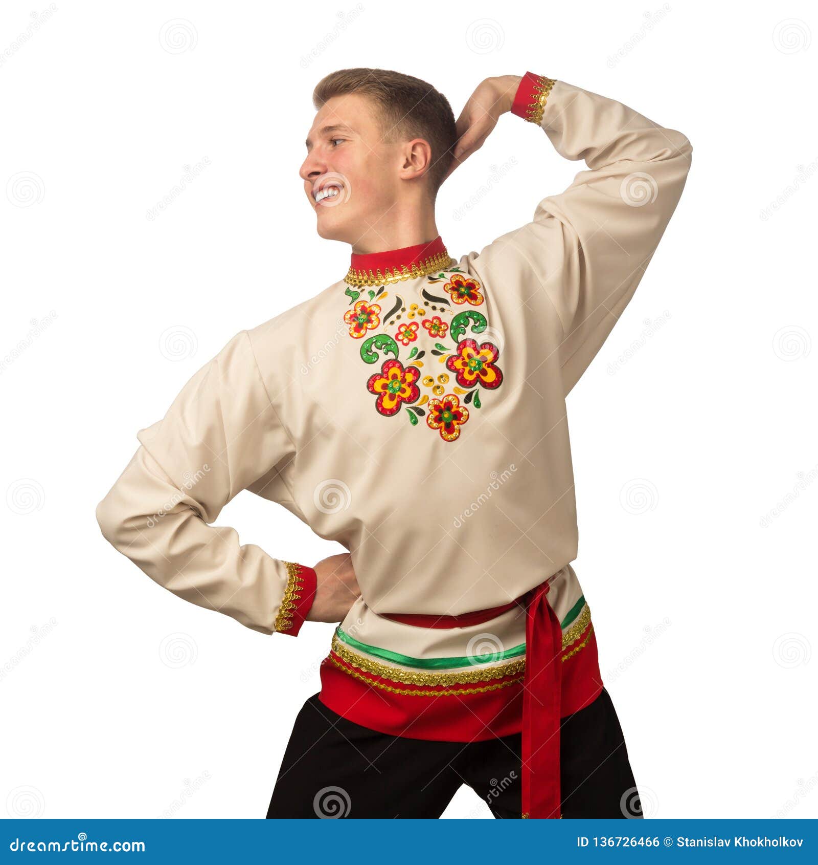 Attractive Russian Guy Dancing in Folk Costume Isolated on White Stock ...