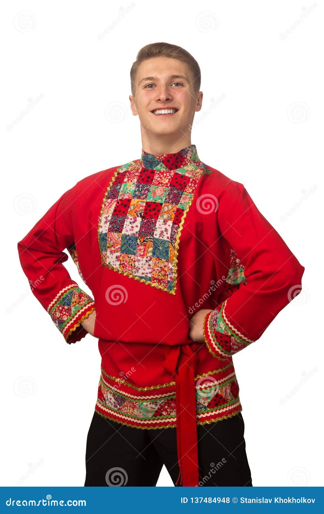 Attractive Russian Guy Dancing in Folk Costume Isolated on White Stock ...