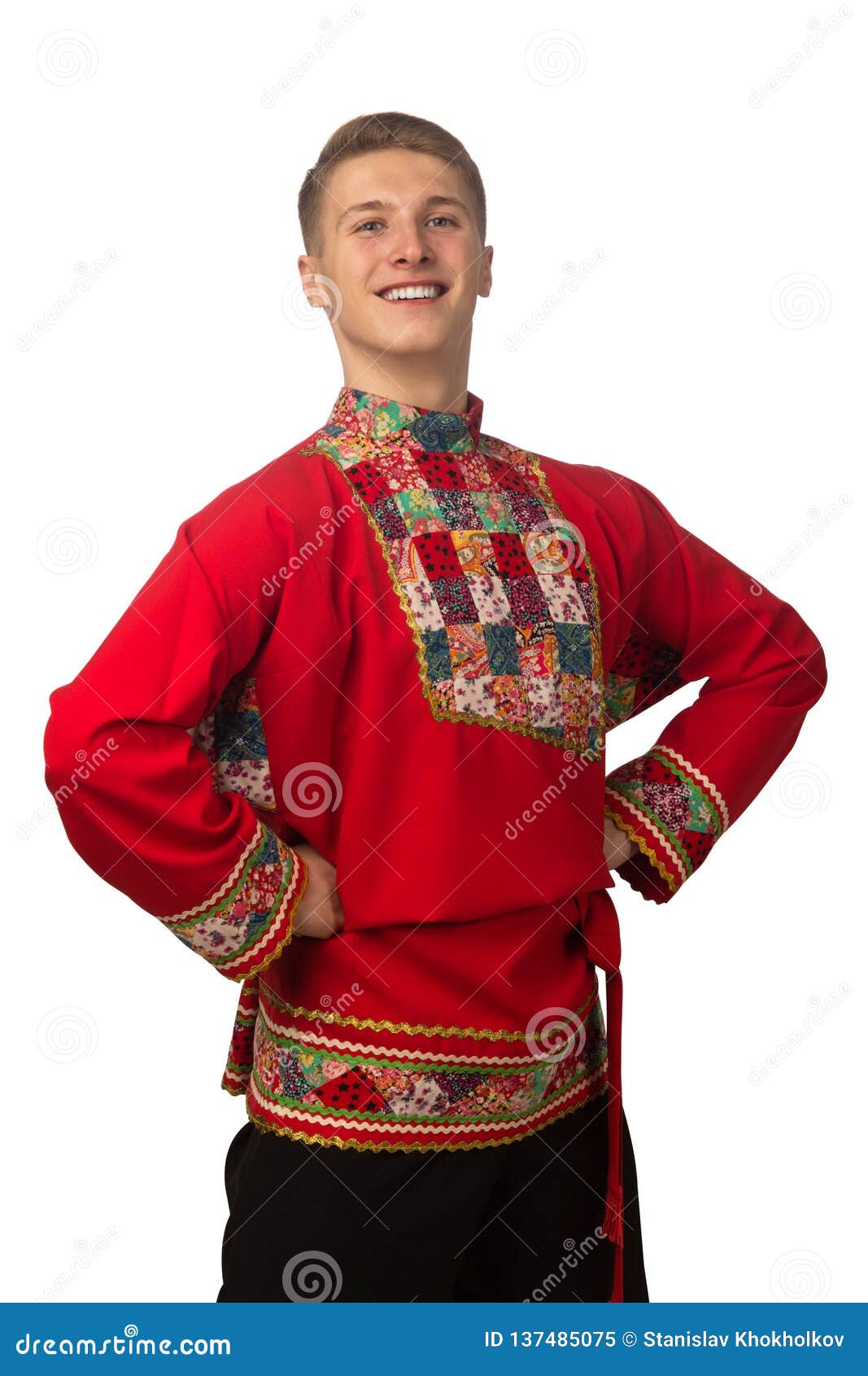 Attractive Russian Guy Dancing in Folk Costume Isolated on White Stock ...