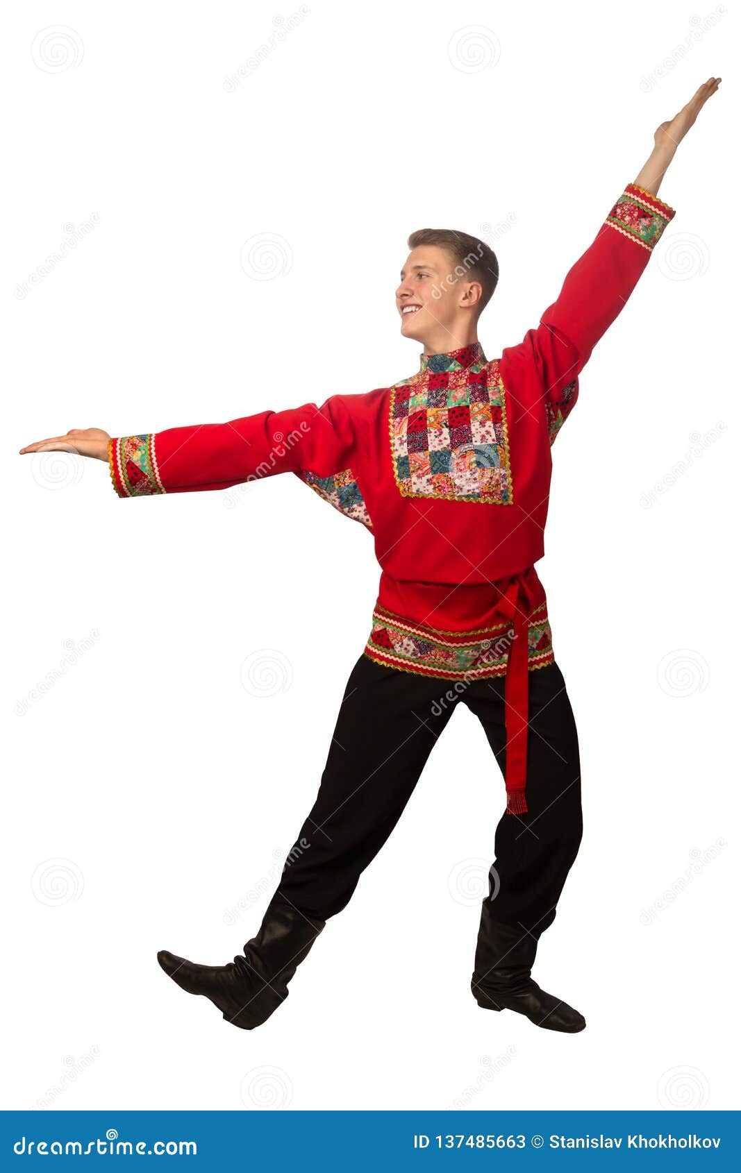 Attractive Russian Guy Dancing in Folk Costume Isolated on White Stock ...
