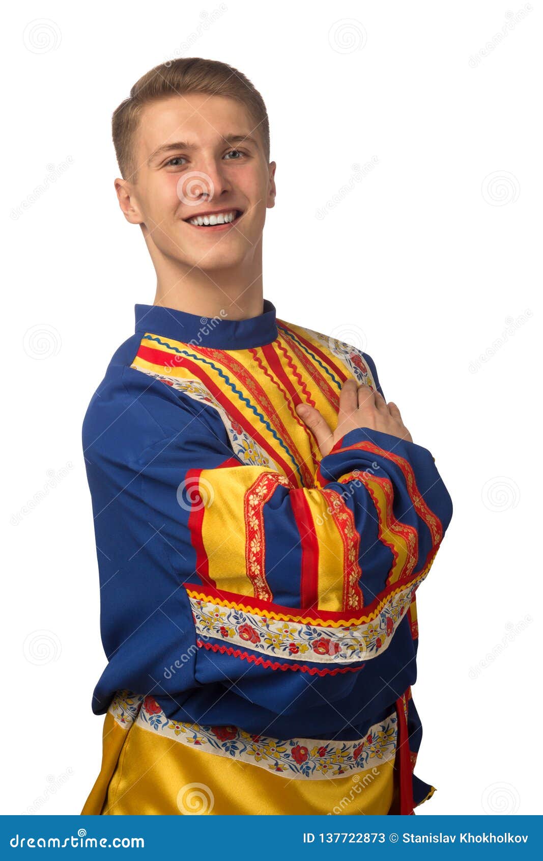 Attractive Russian Guy Dancing in Folk Costume Isolated on White Stock ...