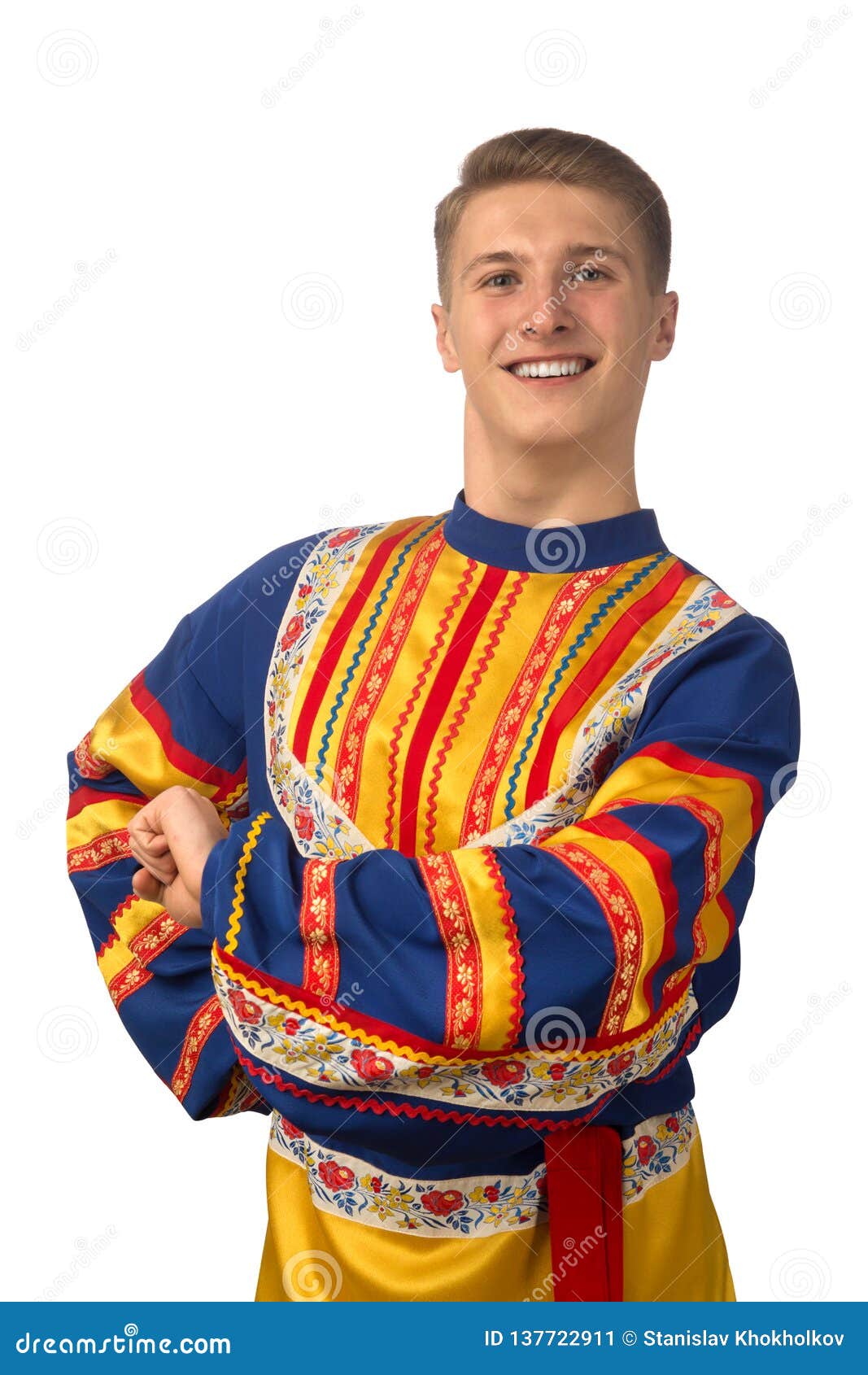 Attractive Russian Guy Dancing in Folk Costume Isolated on White Stock ...