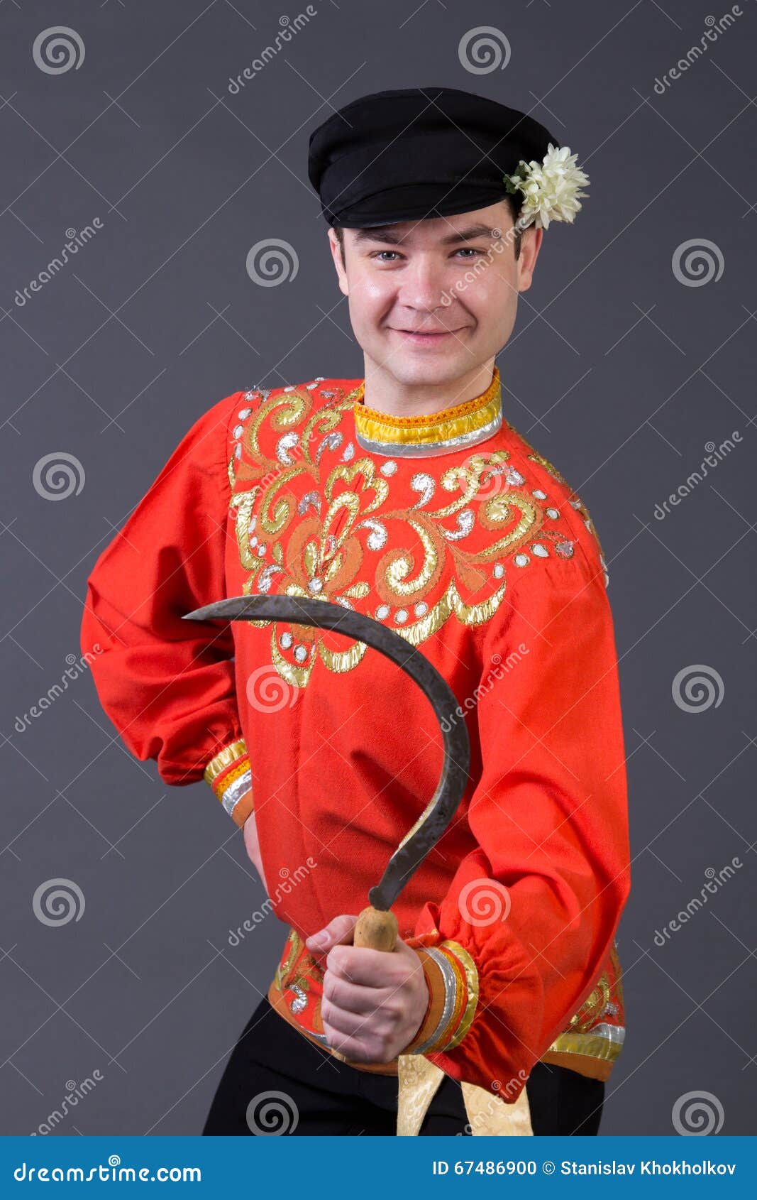 Attractive Russian Guy with Sickle in Folk Costume Stock Photo - Image ...