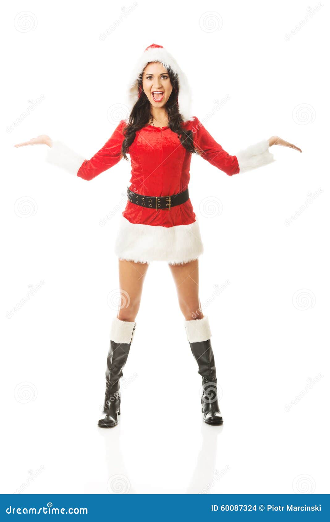 Attractive Santa Woman Standing with Open Hands Gesture Stock Photo ...
