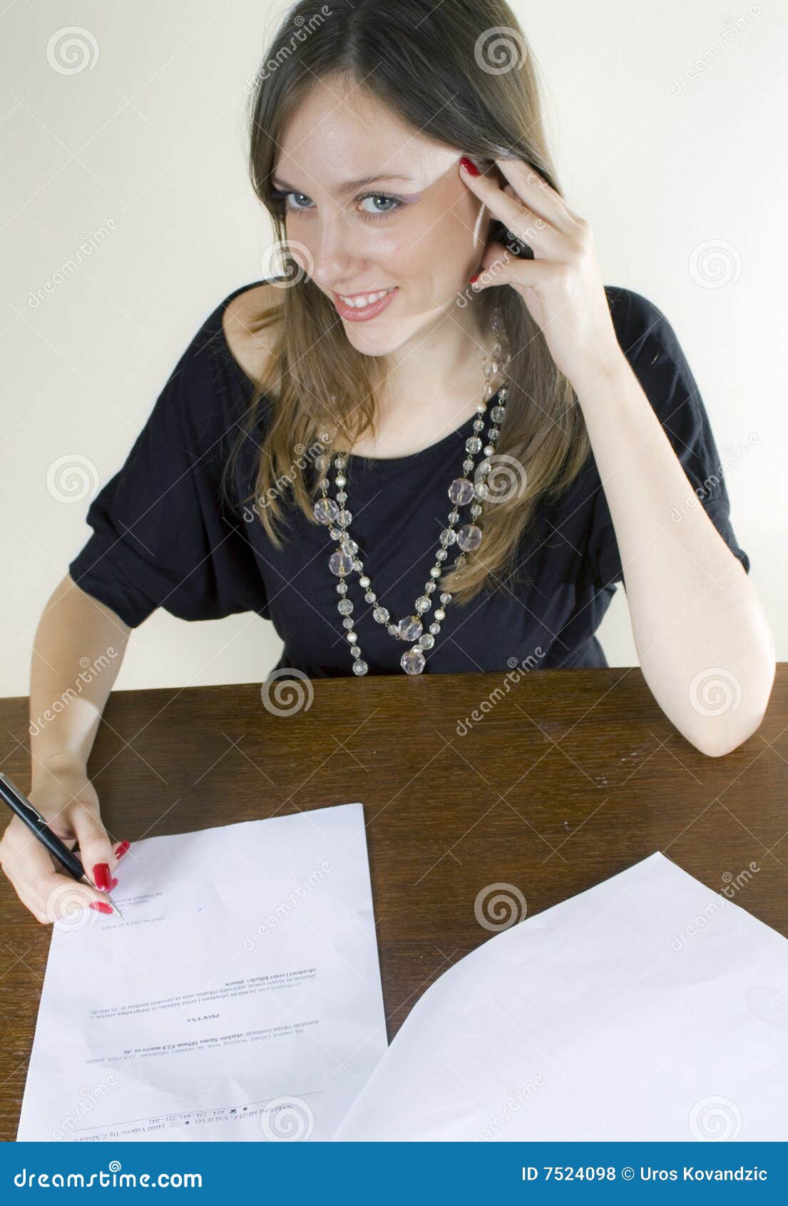 Attractive Secretary Signing and Smiling Stock Photo - Image of ...
