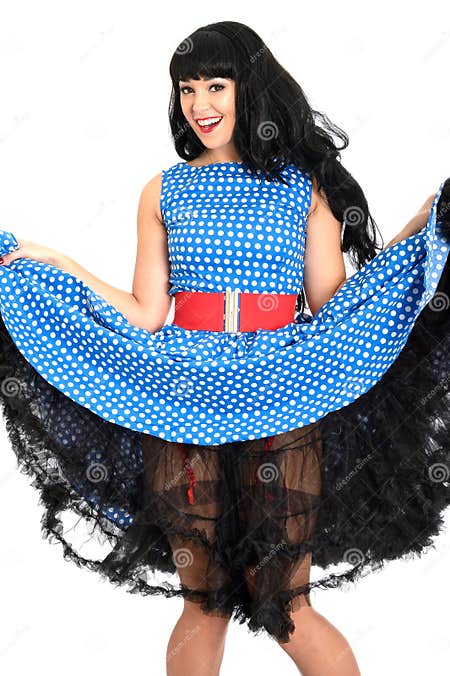 Attractive Cheeky Young Vintage Pin Up Model Posing In Retro Polka Dot