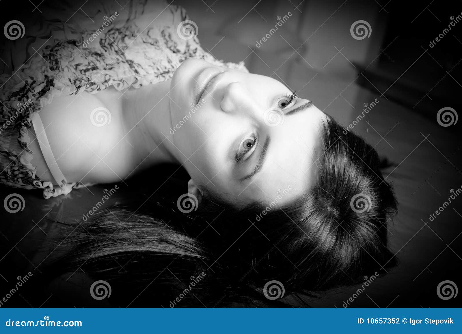 Attractive Girl Lying on Table Stock Photo - Image of black, back: 10657352