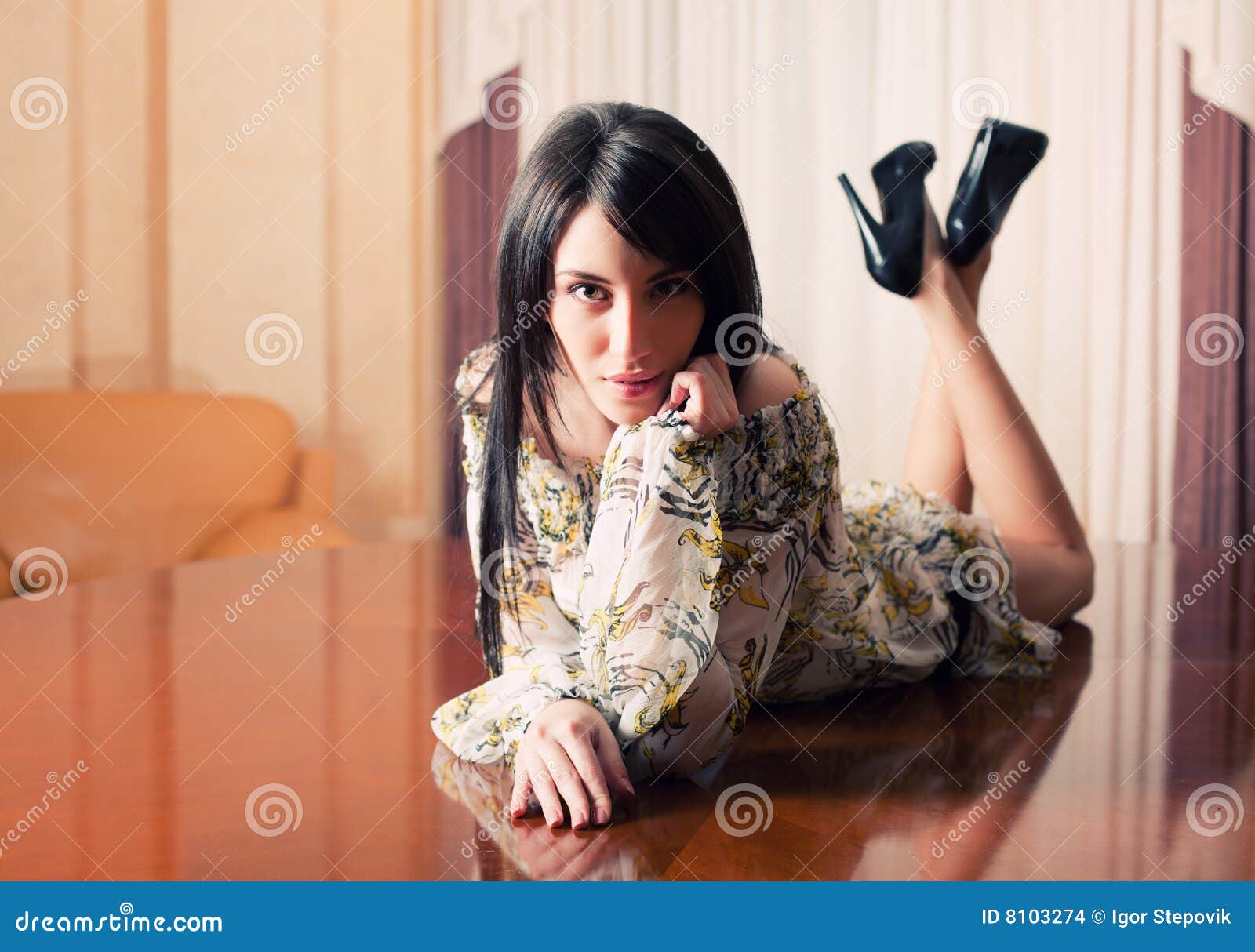 Attractive Girl Lying on Table Stock Photo - Image of human, lying: 8103274