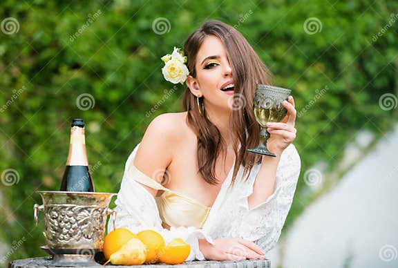 Attractive Woman Drinking Wine Outdoors Beautiful Female Having A