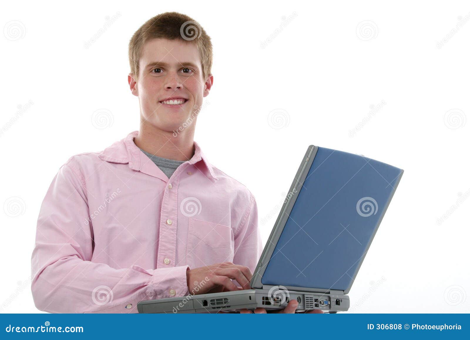 Attractive Sixteen Year Old Boy with Laptop Computer Stock Photo ...