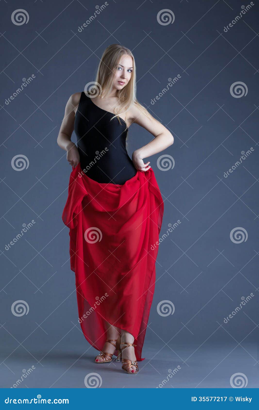 Attractive Slim Woman Posing with Red Cloth Stock Image - Image of ...