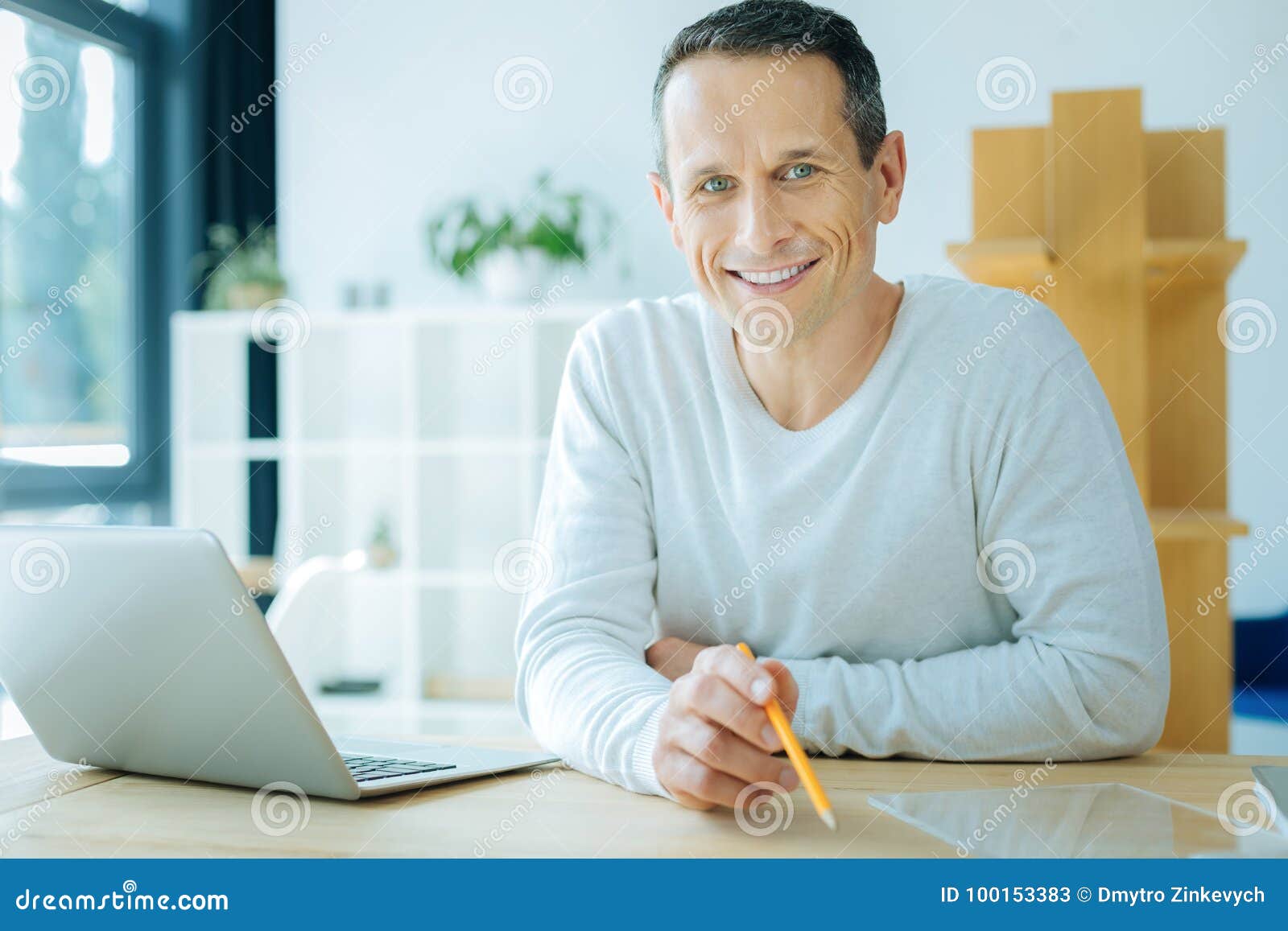 Attractive Smart Man Sitting at the Table Stock Image - Image of ...