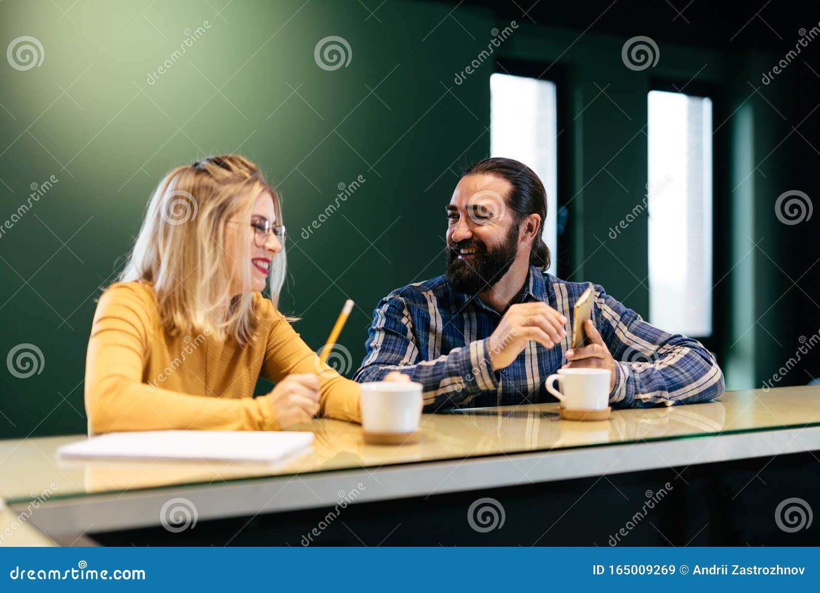Attractive Smile Couple in Cafe. Coffee Break and Communication Stock ...