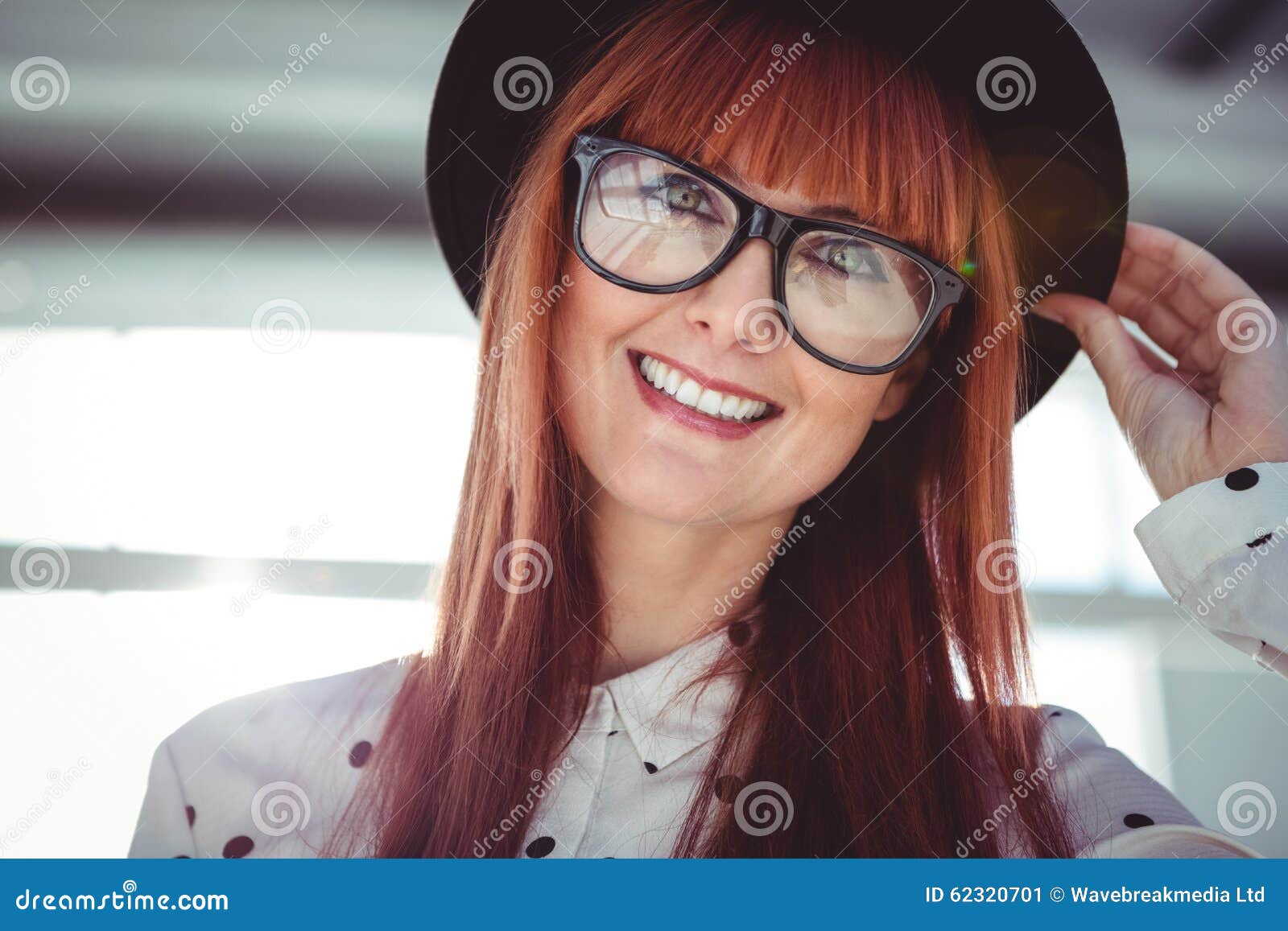 Attractive Smiling Hipster Woman with Hat Stock Image - Image of room ...