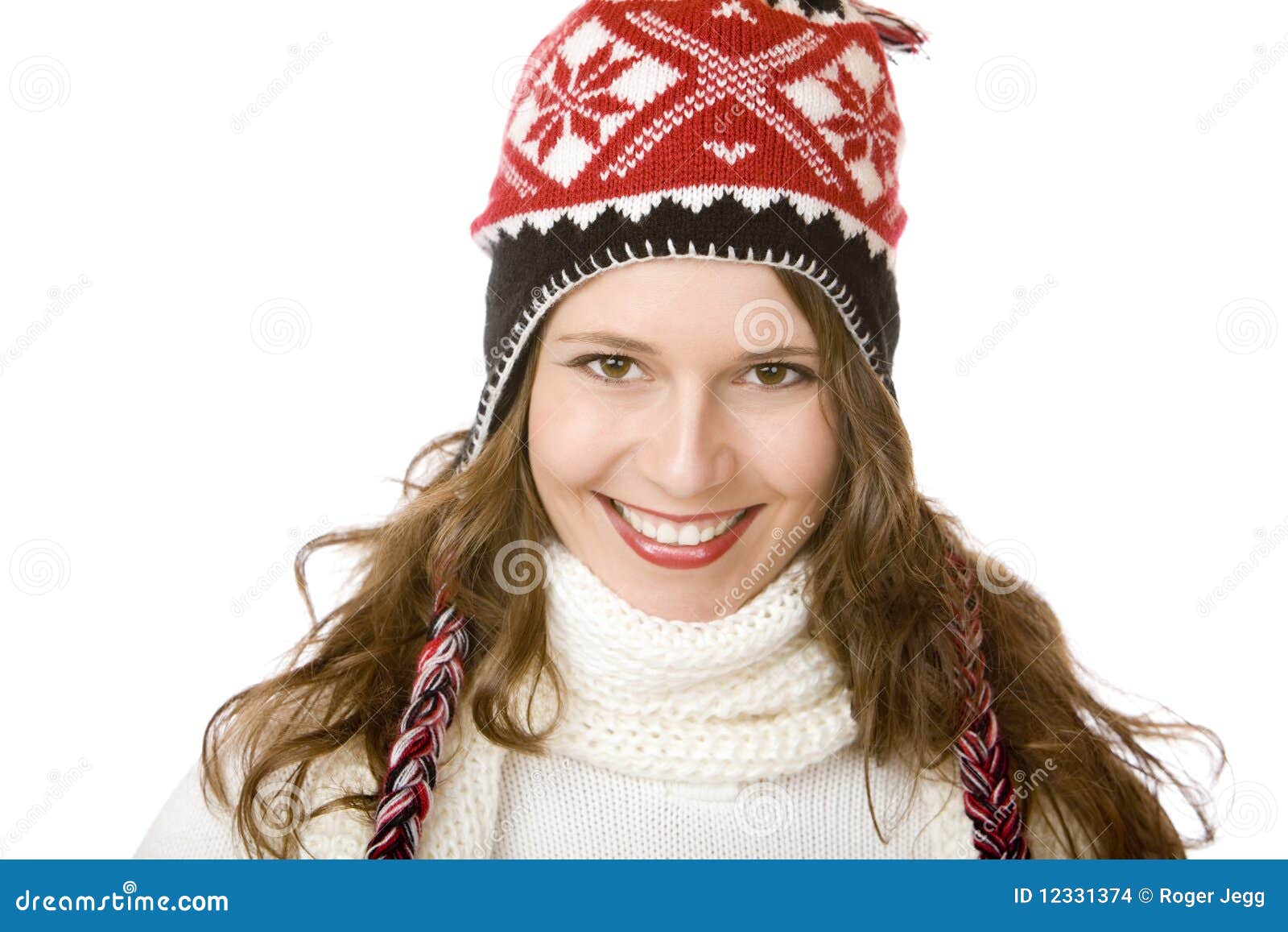 Attractive Smiling Woman with Cap and Scarf Stock Photo - Image of cold ...