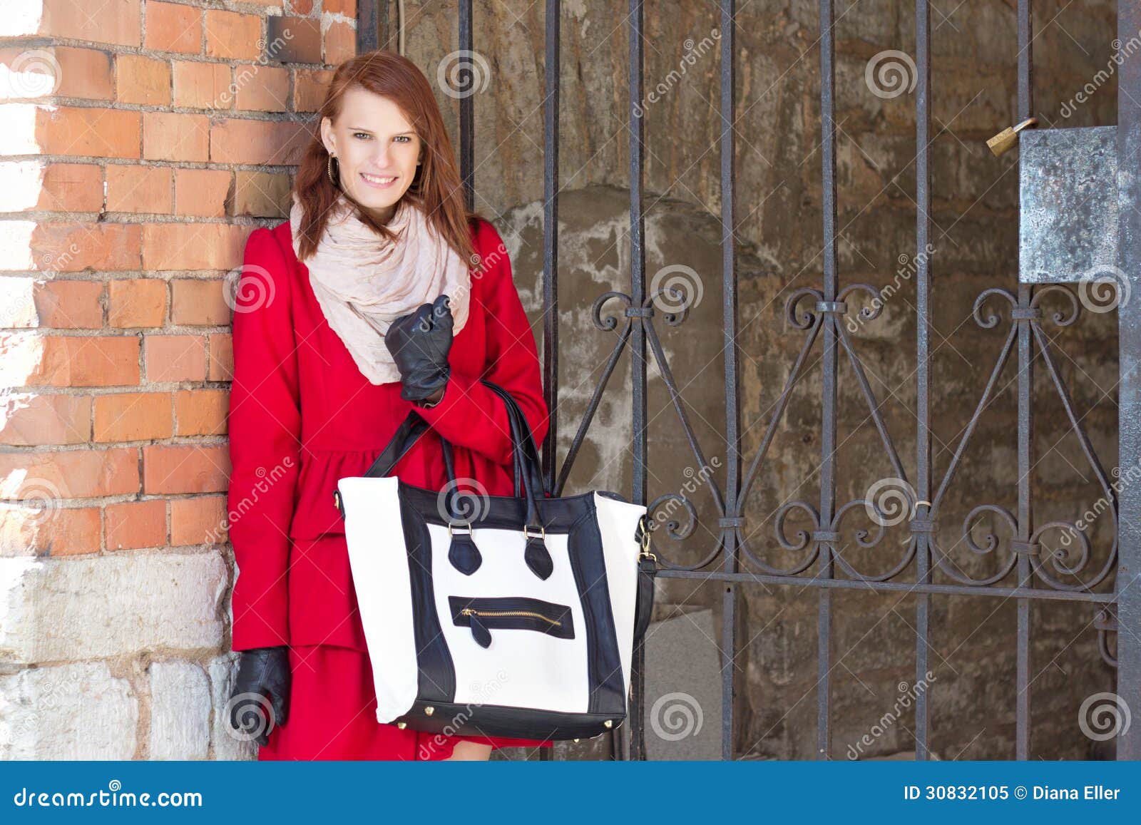 Attractive Smiling Woman Over Red Brick Wall Stock Image - Image of ...