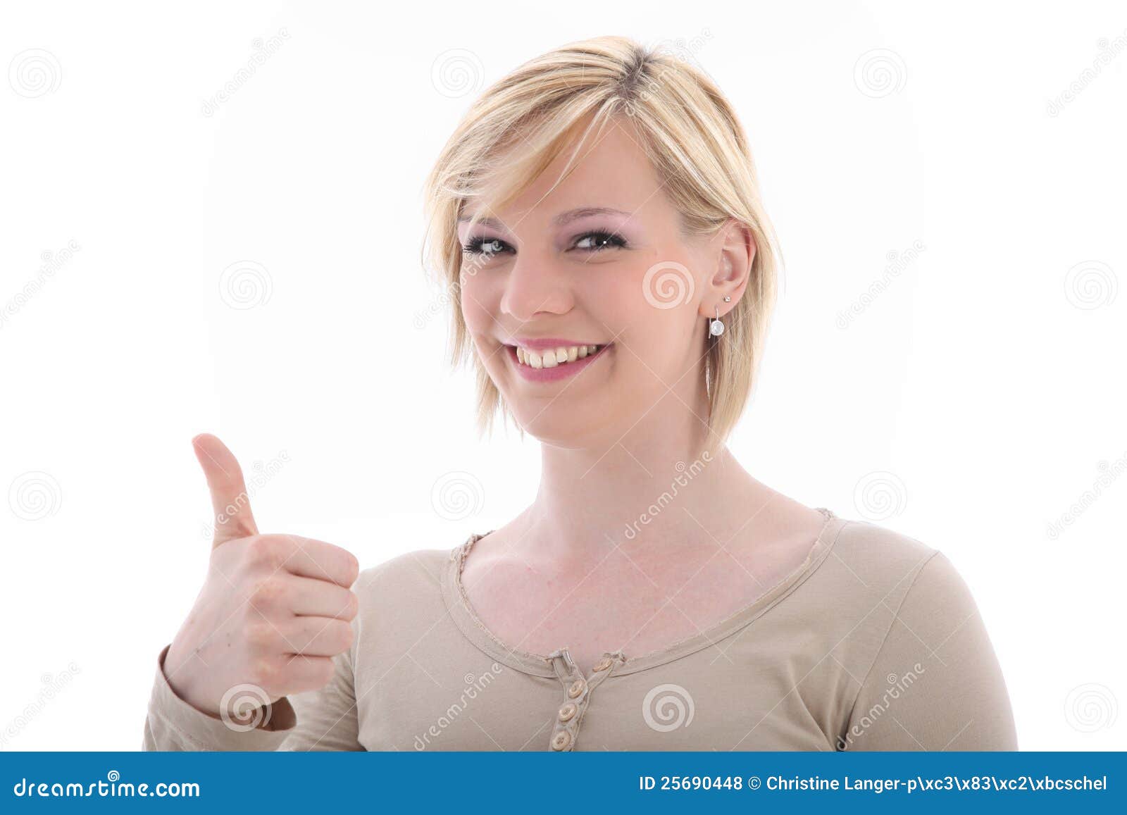 Attractive Smiling Woman with Thumb Up Stock Photo - Image of female ...