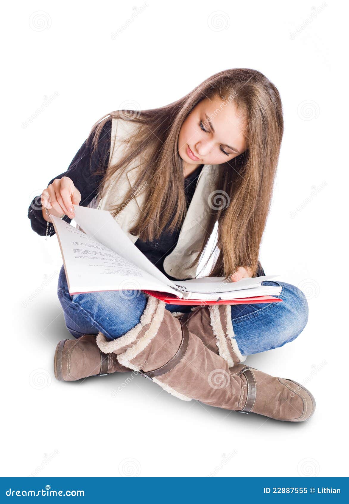 Attractive Student Girl Studying. Stock Image - Image of folder, girl ...