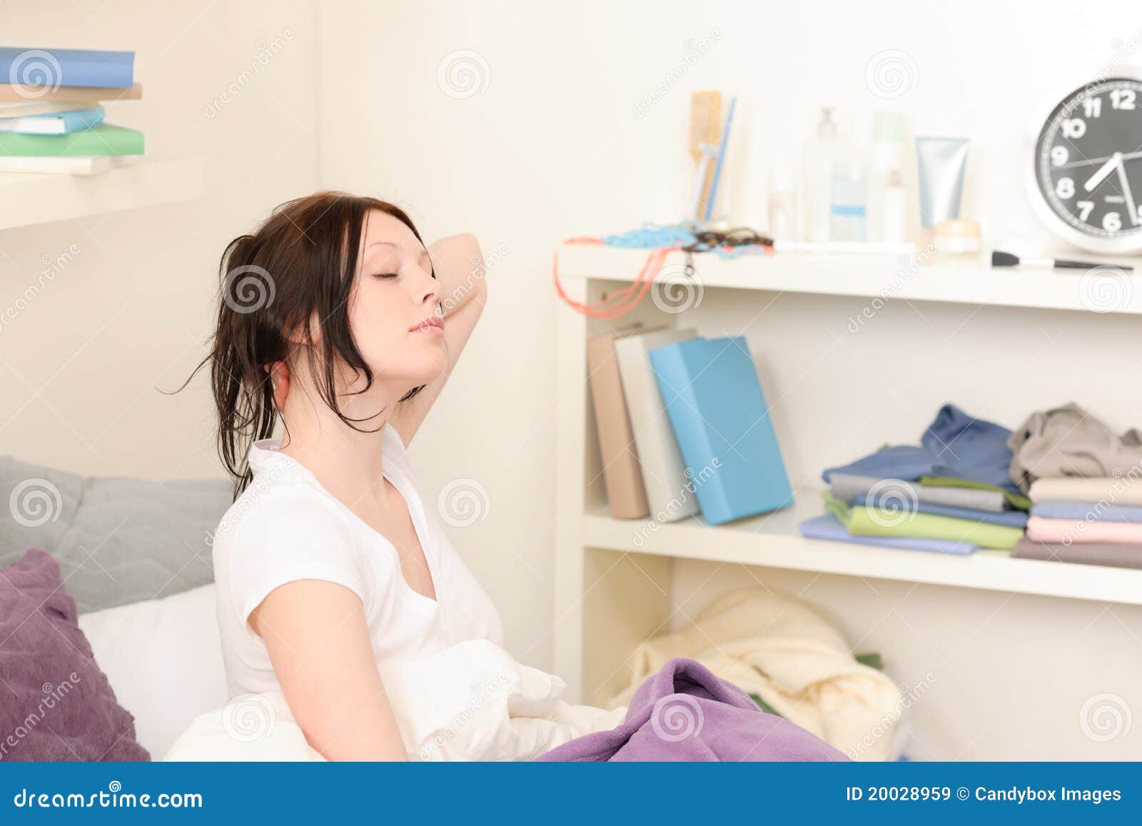 Attractive Student Girl Wake Up at Home Stock Image - Image of ...