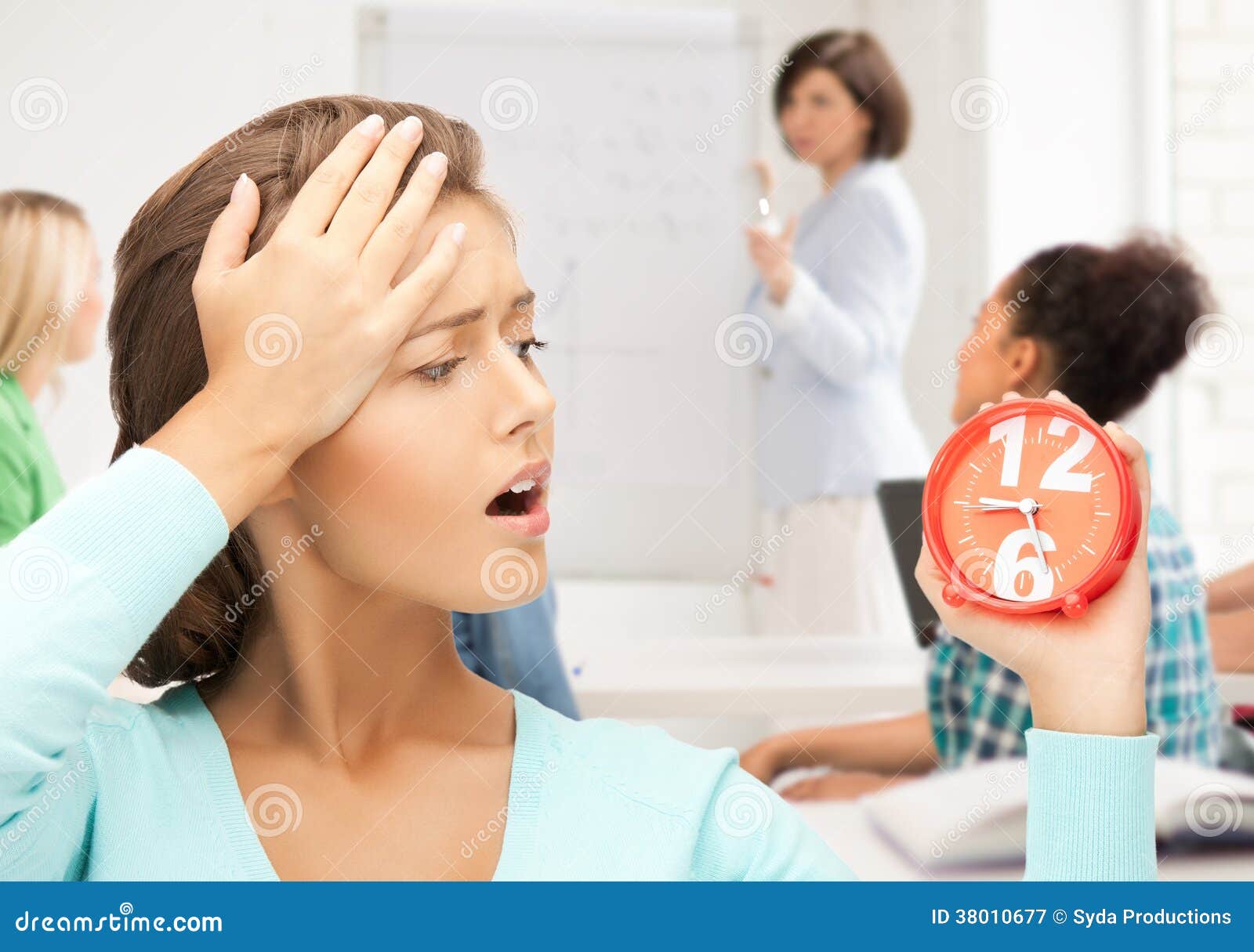 Attractive Student Looking at Clock Stock Image - Image of late, stress ...