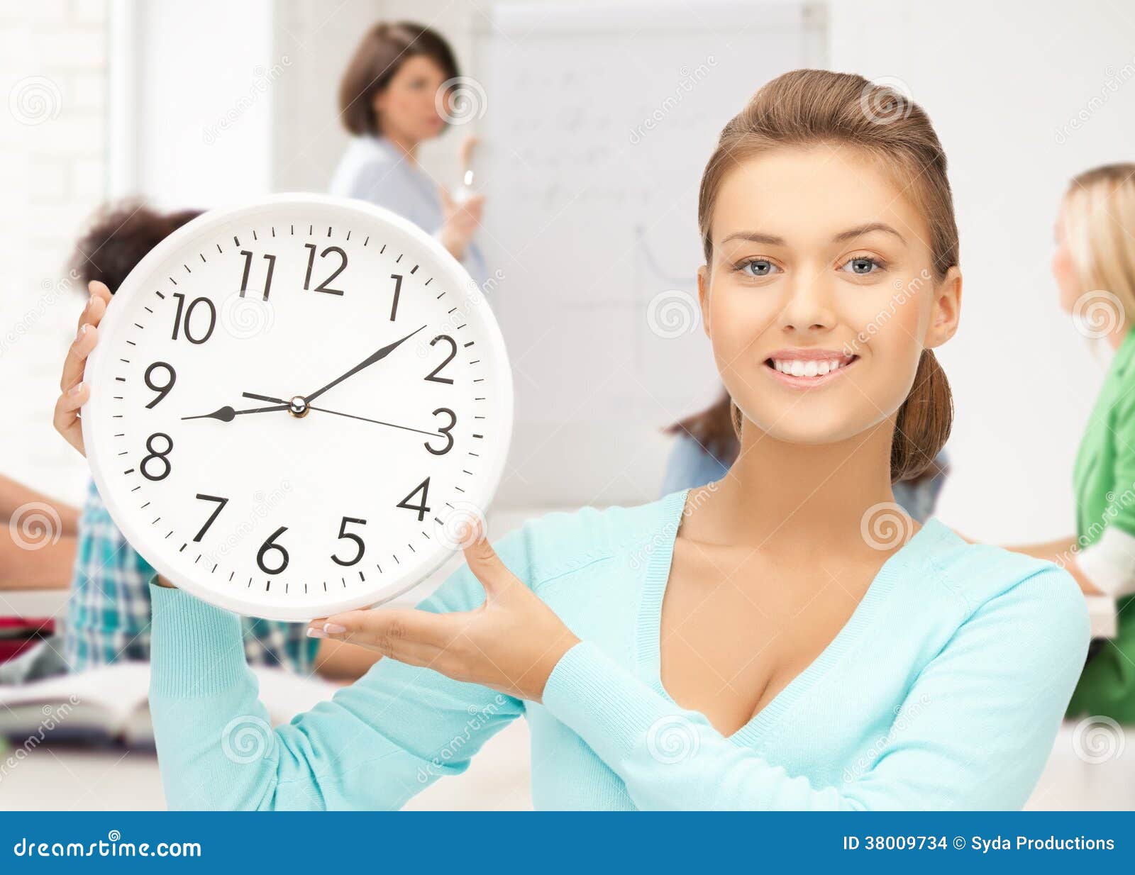 Attractive Student Pointing at Clock Stock Photo - Image of deadline ...