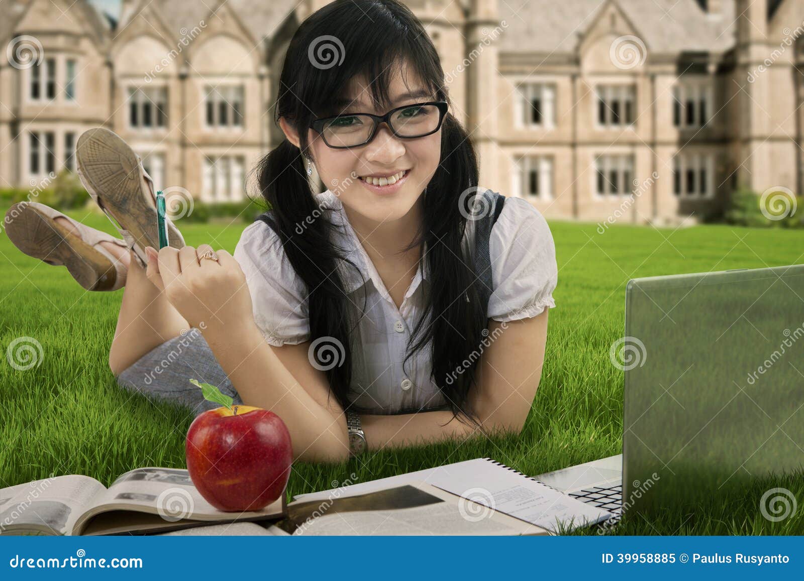 Attractive Student Studying Outdoors 1 Stock Image - Image of book ...
