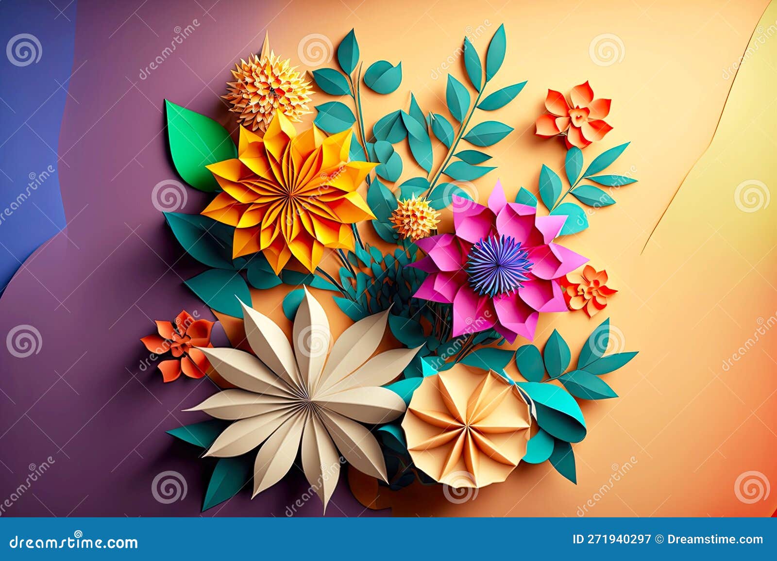 Attractive Summer Origami Composition from 3d Rendering Paper Flowers ...