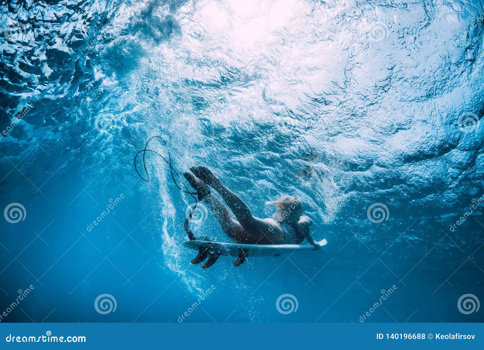 Attractive Surfer Girl Dive Underwater with Wave Stock Photo - Image of ...
