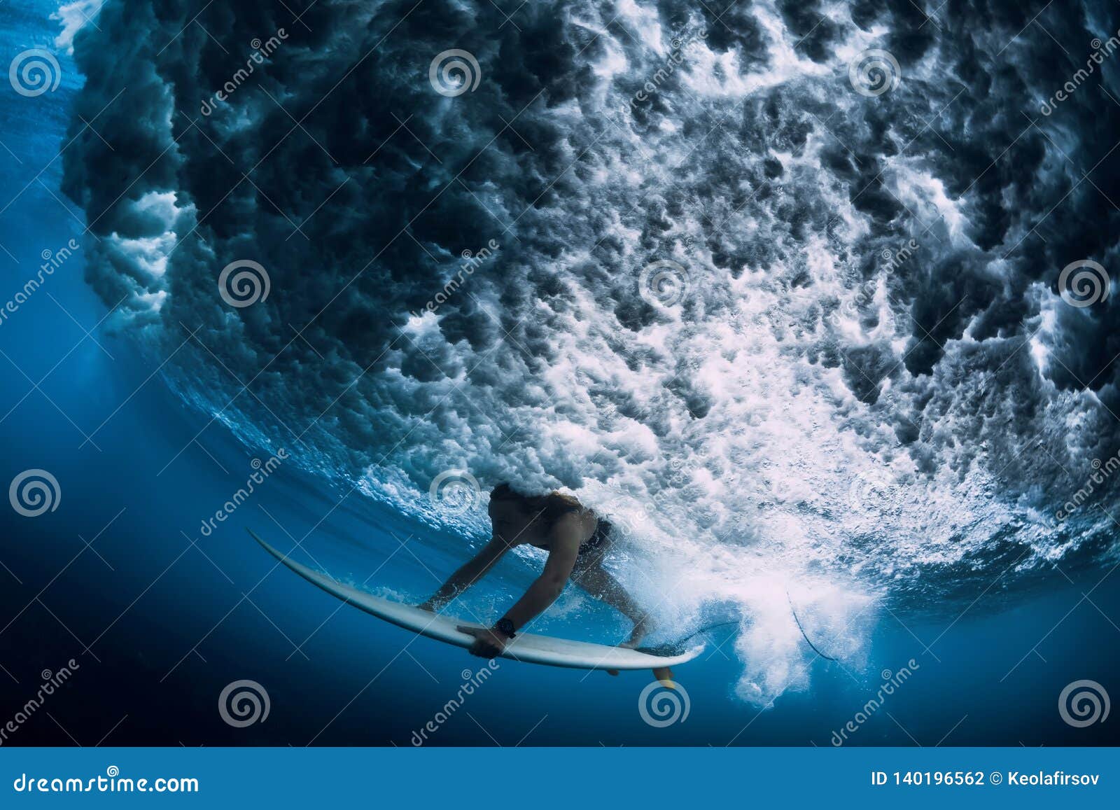 Attractive Surfer Woman Dive Underwater with Under Wave Stock Photo ...
