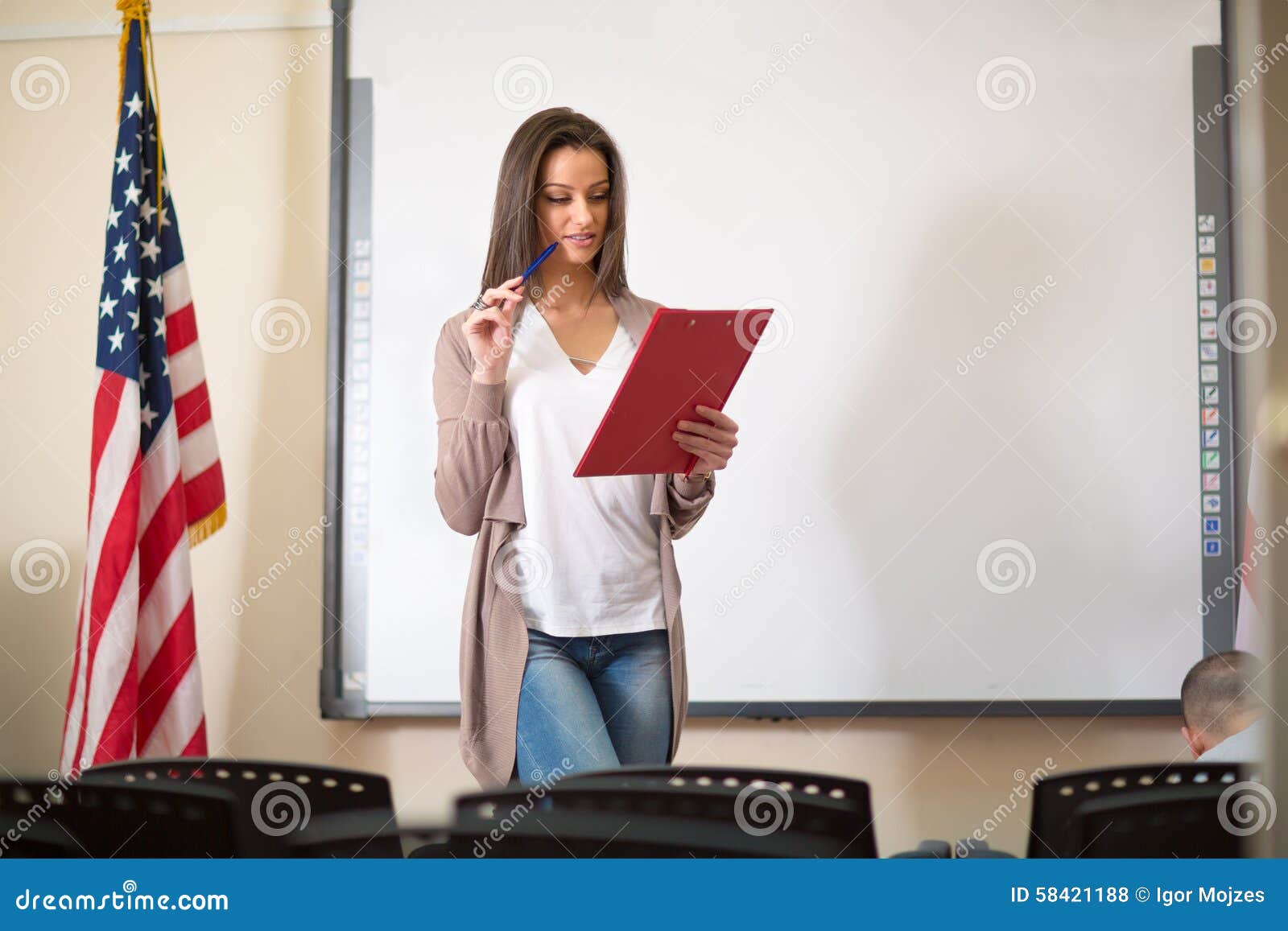 Attractive Teacher Preparing for Lecture Stock Photo - Image of ...