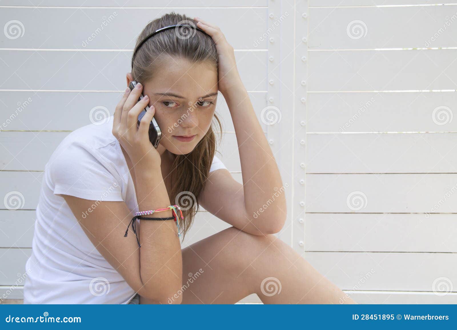 Attractive Teenage Girl with Problems Talking by Phone. Stock Image ...
