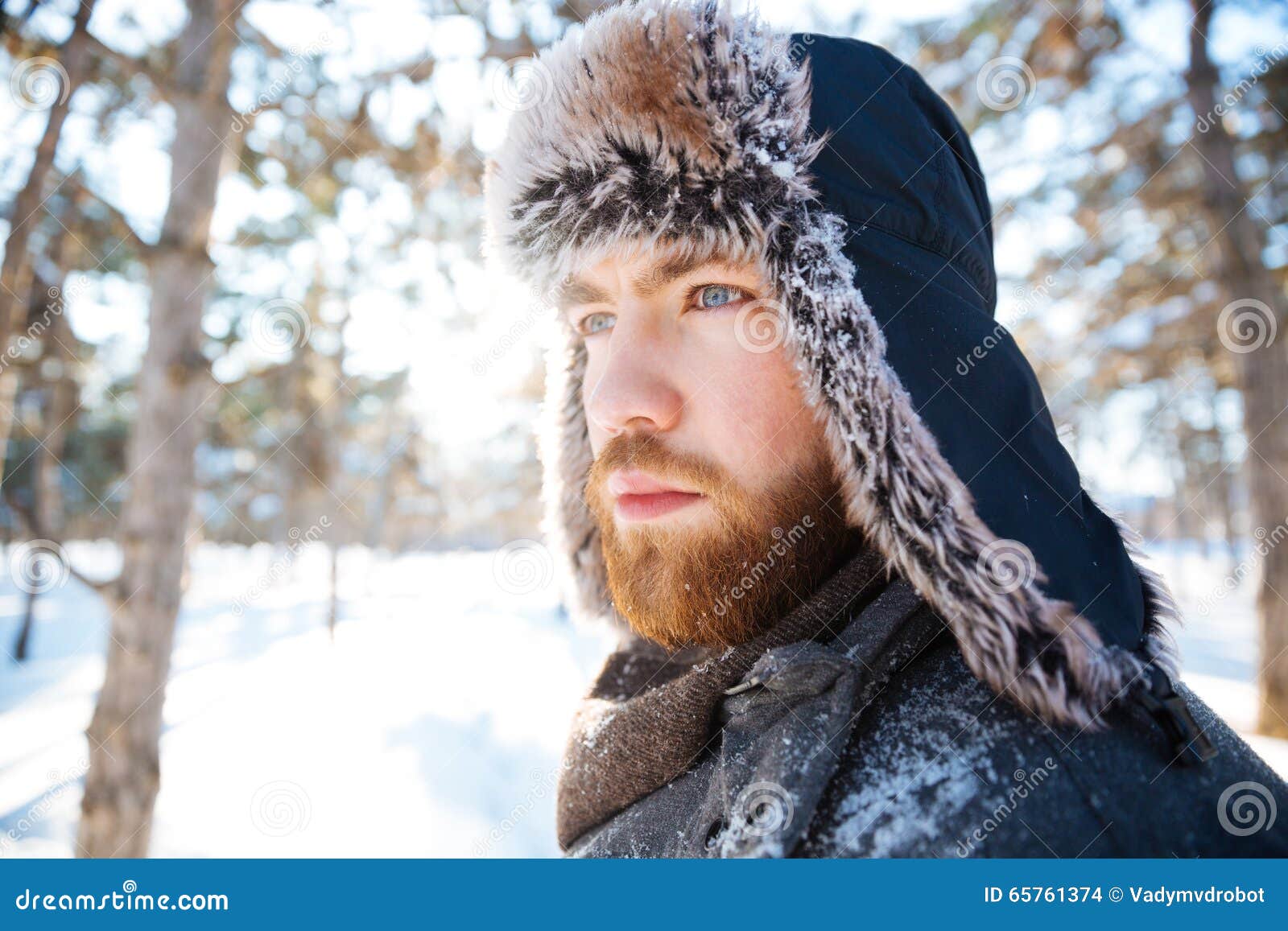 Attractive Thoughtful Bearded Young Man in Winter Hat Stock Photo ... Attractive Thoughtful Bearded Young Man in Winter Hat Stock Photo ...