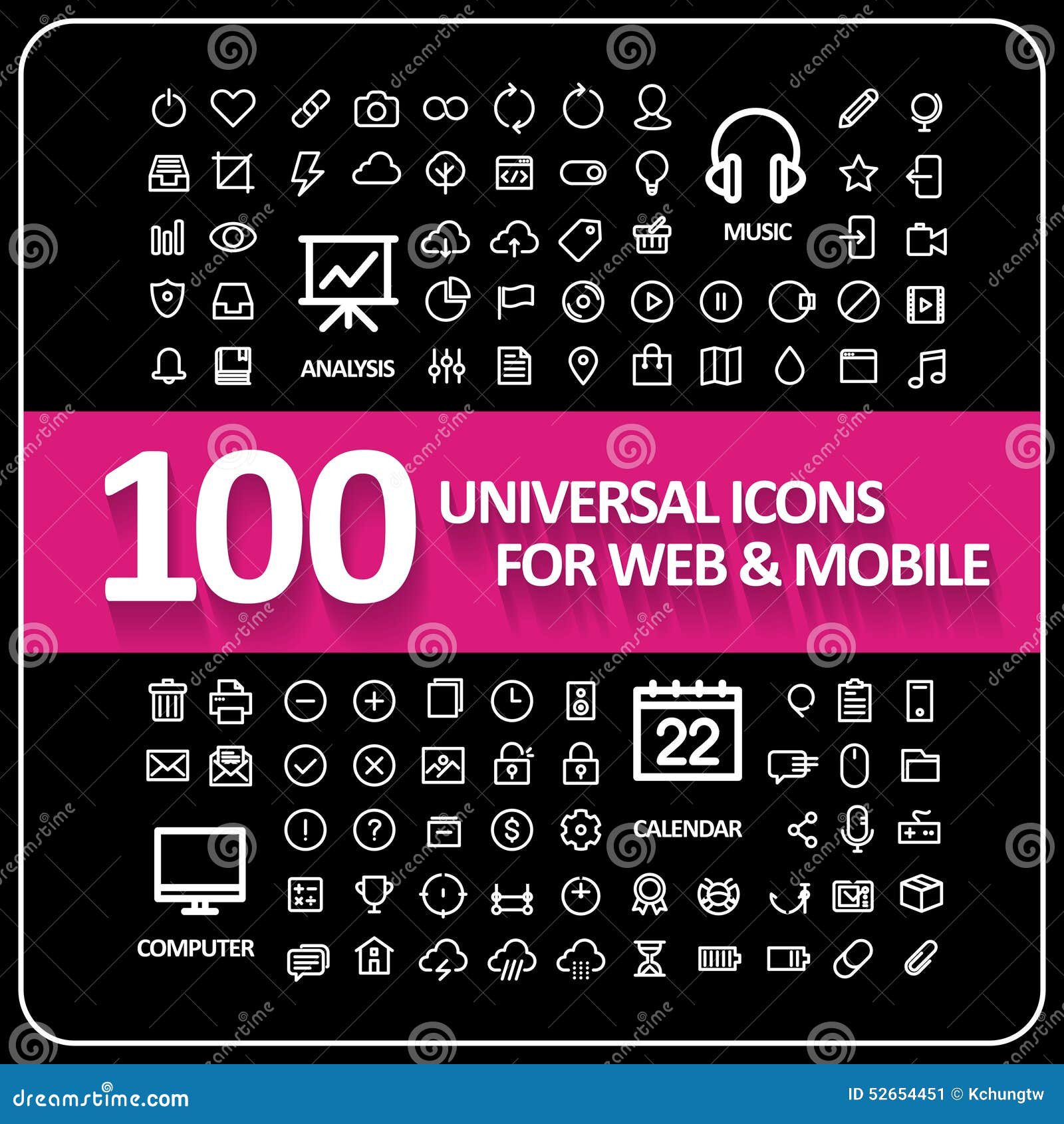 Attractive 100 Universal Icons Set Stock Illustration - Illustration of ...