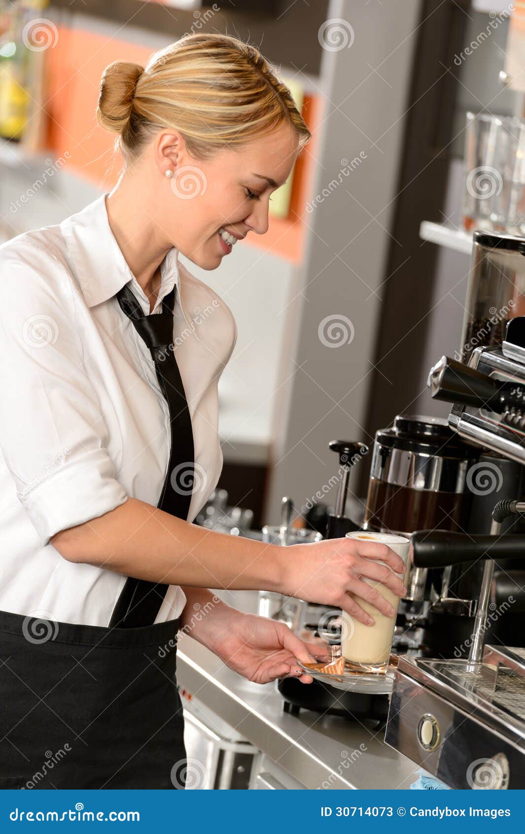 Attractive Waitress Making Coffee with Machine Stock Image - Image of ...