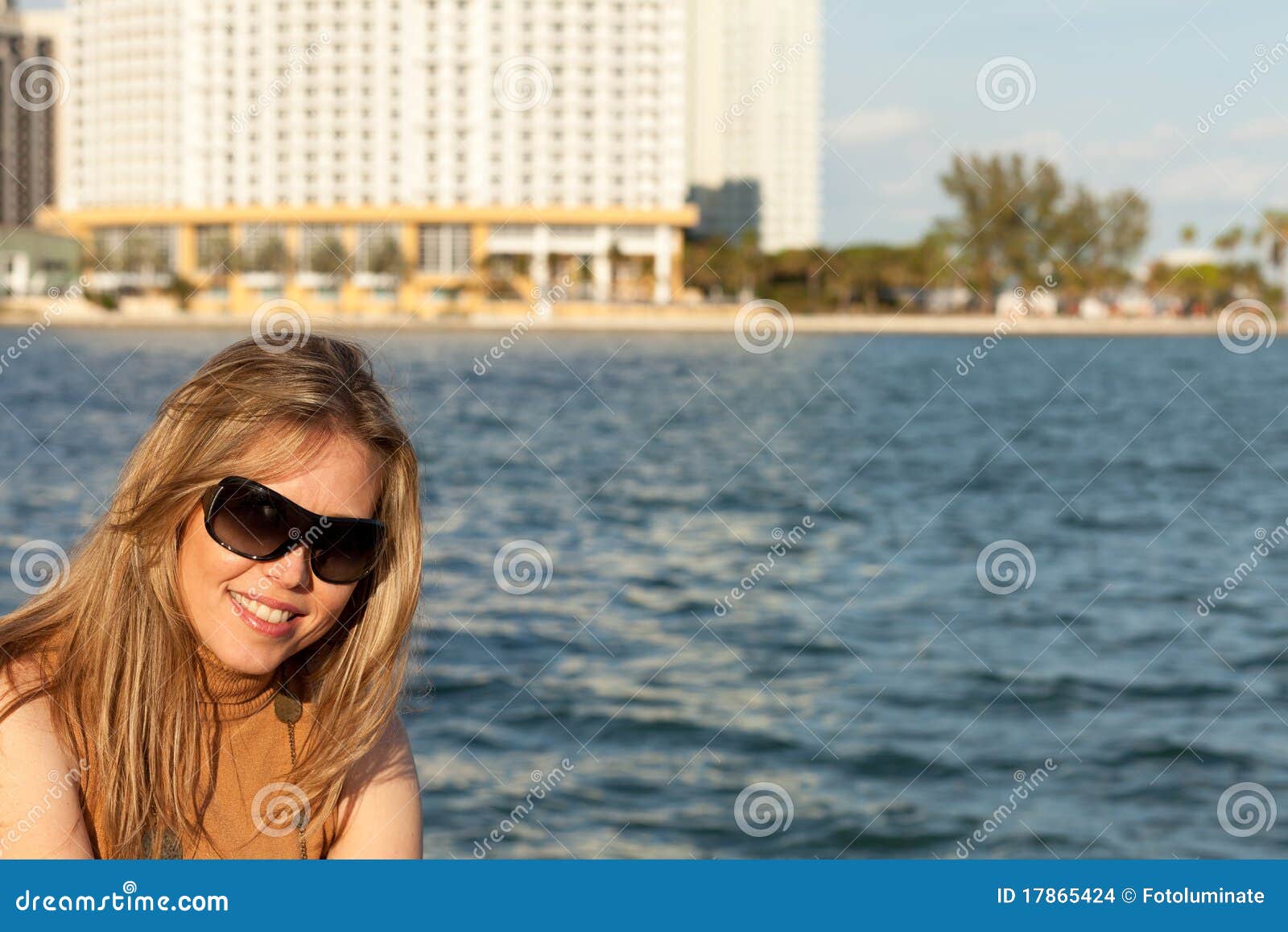 Attractive Woman Along the Bay Stock Photo - Image of blue, florida ...