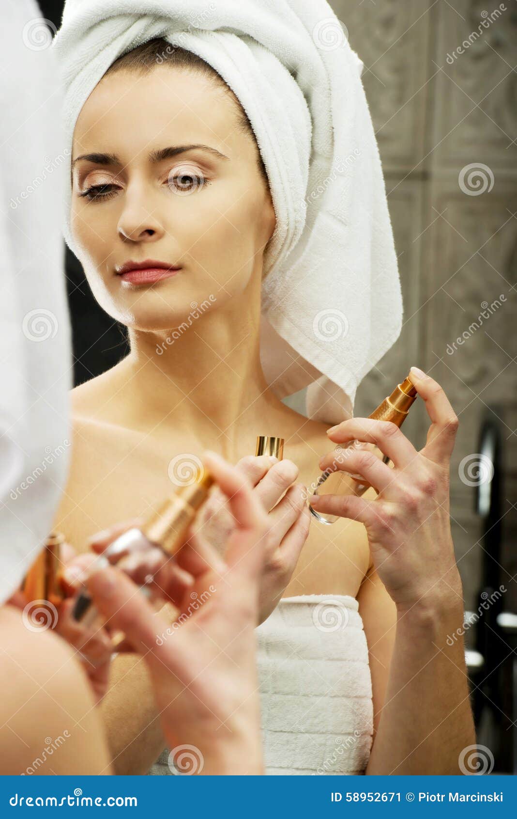 Attractive Woman Applying Parfume. Stock Image - Image of beauty ...