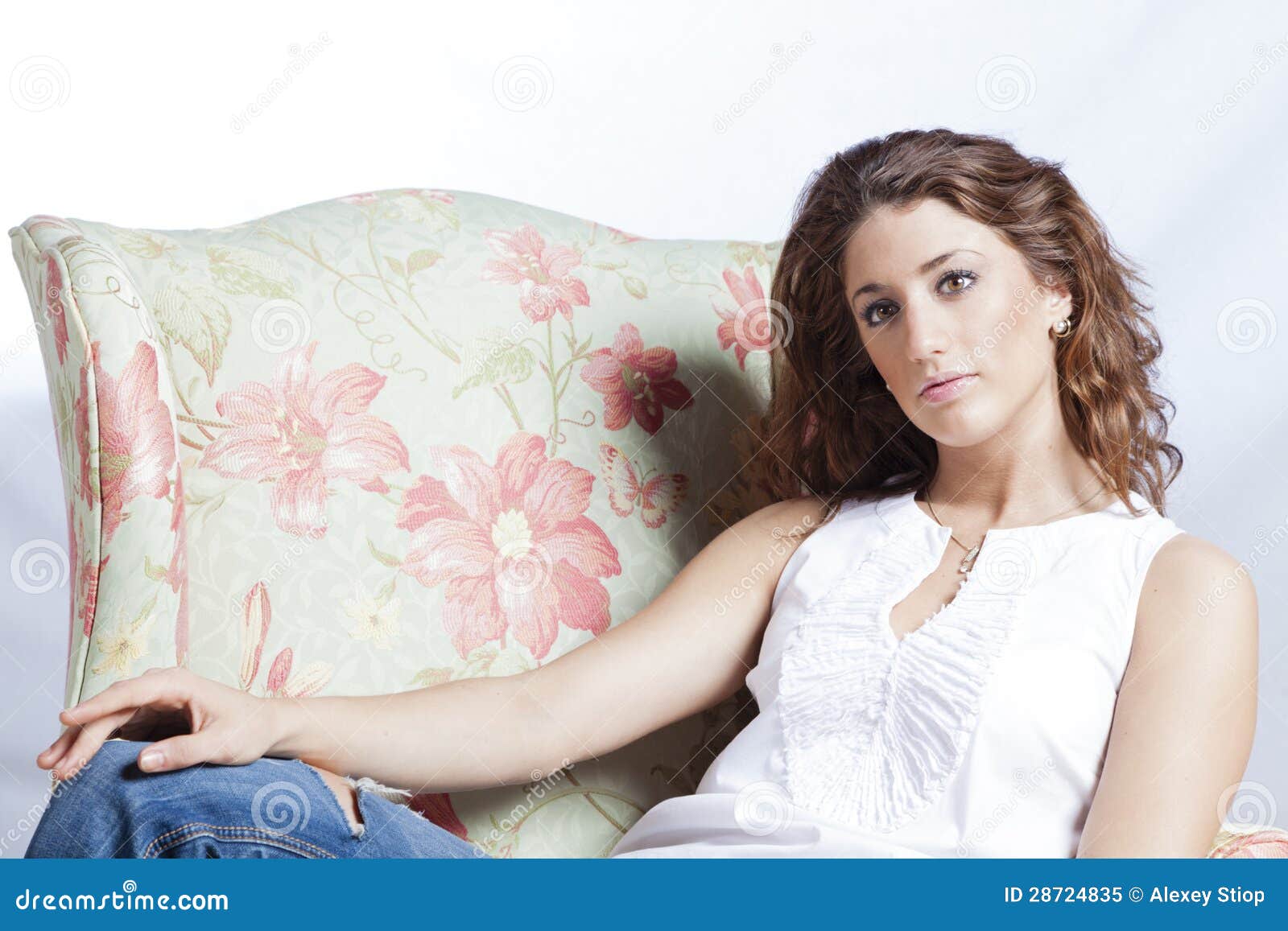 Attractive Woman in the Armchair Stock Image - Image of female ...