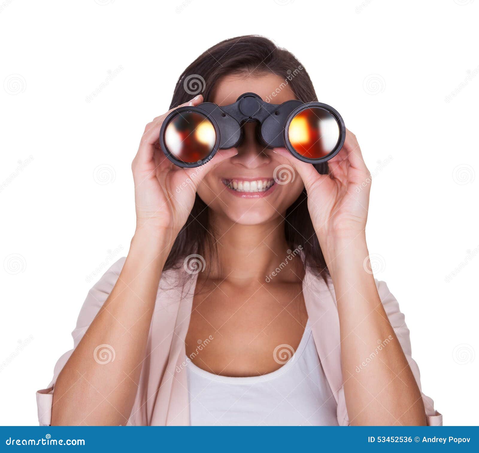 Attractive Woman with Binoculars Stock Photo - Image of cheerful, look ...